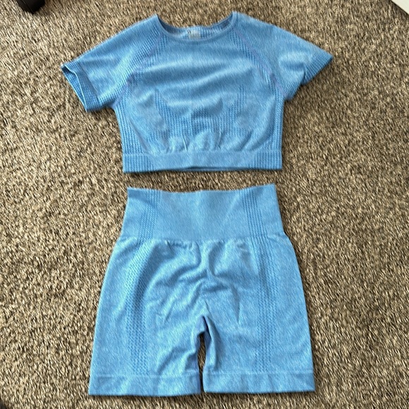 SHEIN | Other | Shein Baby Blue Workout Set Biker Short And Crop Top ...